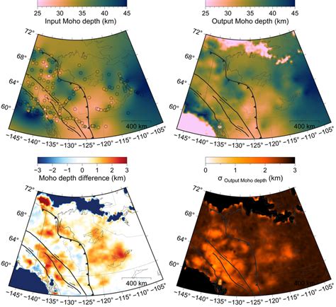 Top Left Interpolated Moho Depth Estimates Across Northwestern Canada