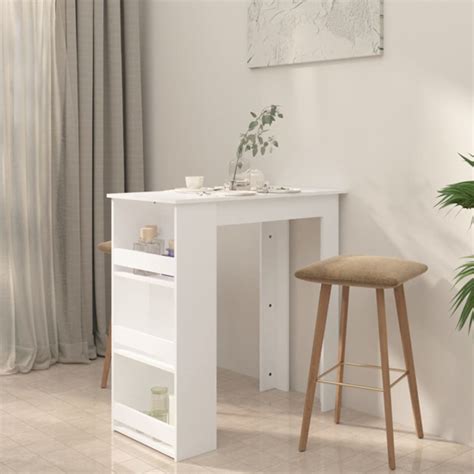 Aiza 102cm Wooden Bar Table With Storage Rack In White