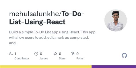 Github Mehulsalunkheto Do List Using React Build A Simple To Do List App Using React This
