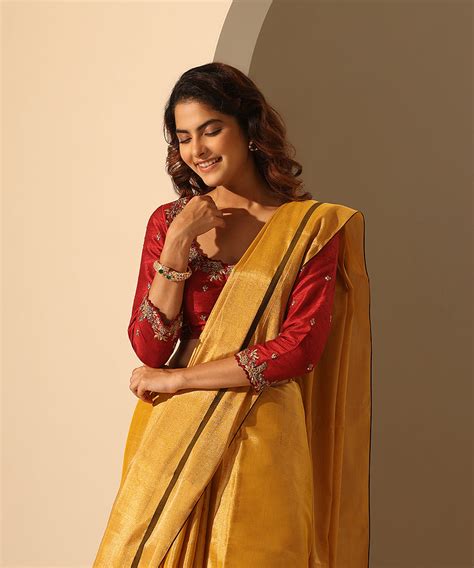Hand Embroidered Maroon Raw Silk Blouse With Full Sleeves Weaverstory