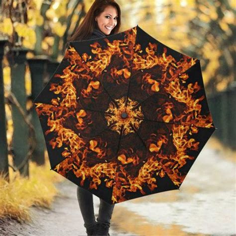 Fire Flames Umbrella Folding Uv Sunshine Rain Halloween Cosplay Partywear Beach Accessory
