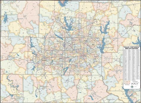 Dallas Fort Worth Tx Zip Code Laminated Map Topographics