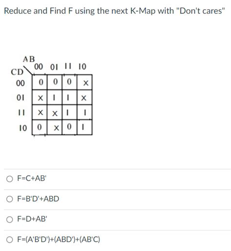 Solved Reduce And Find Fusing The Next K Map With Dont