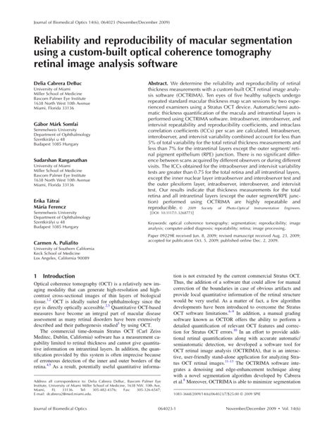 Pdf Reliability And Reproducibility Of Macular Segmentation Using A Custom Built Optical