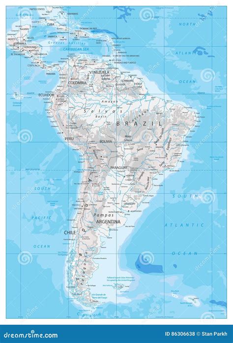 South America Detailed Physical Map Stock Vector Illustration Of