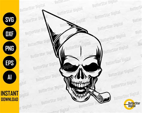 Party Hat Skull Svg Skull With Party Horn Svg Skeleton T Shirt