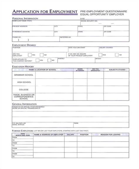 Free 8 Sample Employment Questionnaire Forms In Pdf Ms Word