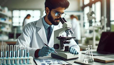 Scientist Analyzing Samples In High Tech Lab Capturing The Candid