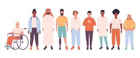 다양한 인종 국적의 사람들 신체 장애가 있는 남성 사회적 다양성 평면 스타일의 벡터 일러스트 레이 션 건강관리와 의술에 대한 스톡 벡터 아트 및 기타 이미지 Istock
