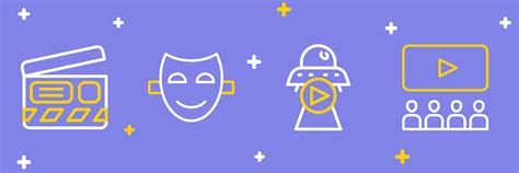 스크린 공상 과학 소설 코미디 연극 마스크 및 영화 클래퍼 아이콘이 있는 라인 시네마 강당을 설정합니다 벡터 Premiere에