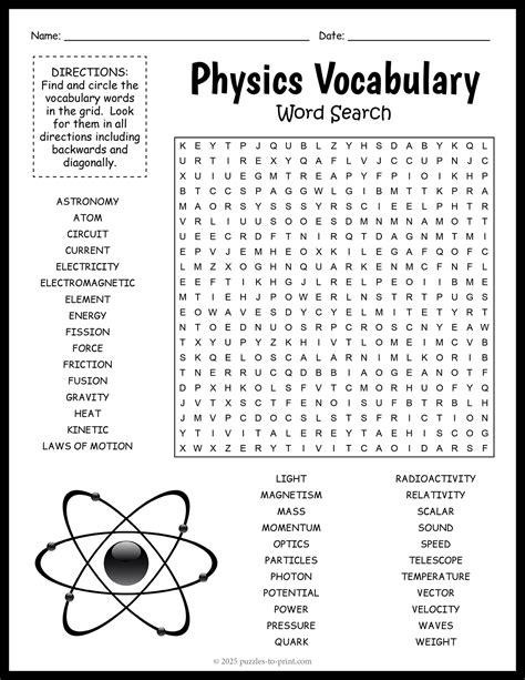 Physics Vocabulary Word Search