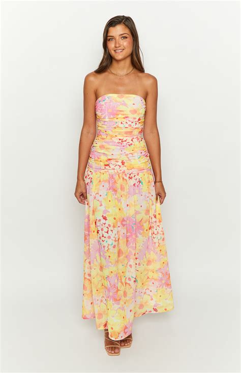 Sinclair Yellow Floral Print Strapless Maxi Dress Beginning Boutique Au