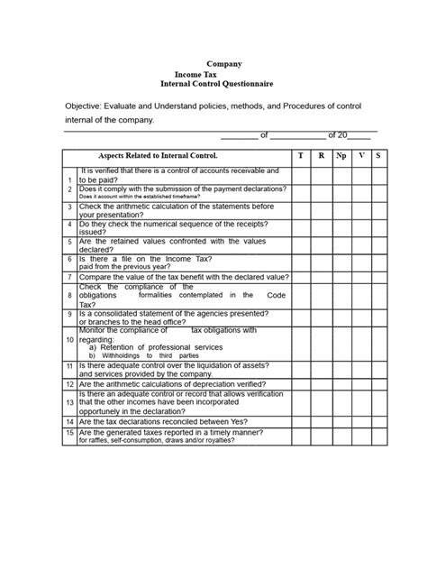 Internal Control Questionnaire For Income Tax Pdf Tax Deduction Taxes
