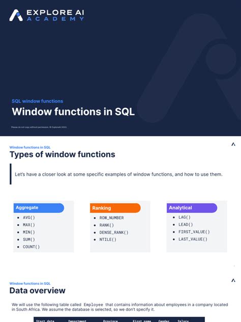 Window Functions In Sql Slides Pdf Sql Data Management Software