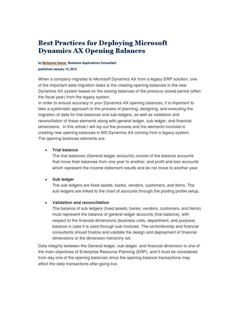 Best Practices For Deploying Microsoft Dynamics Ax Opening Balances