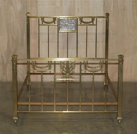 Antique Victorian 1880 Solid Brass Bed Frame With Mother Of Pearl Style