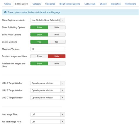 Help Components Article Manager Options Joomla Documentation