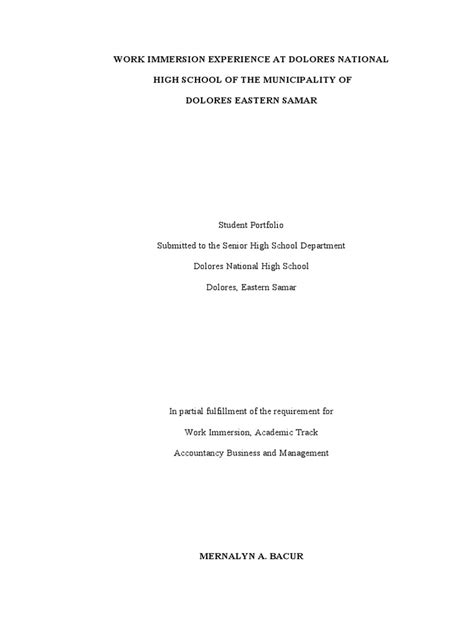 Work Immersion Portfolio Pdf Entrepreneurship Learning