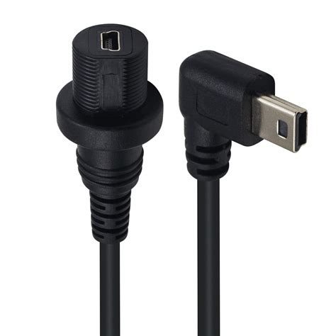 Duttek Mini USB Panel Mount Cable Right Angled Mini USB Mount Extension Dash Flush Cable Male