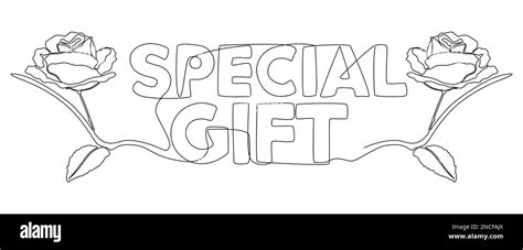 One Continuous Line Of Special T Word With Rose Flowers Thin Line Illustration Vector