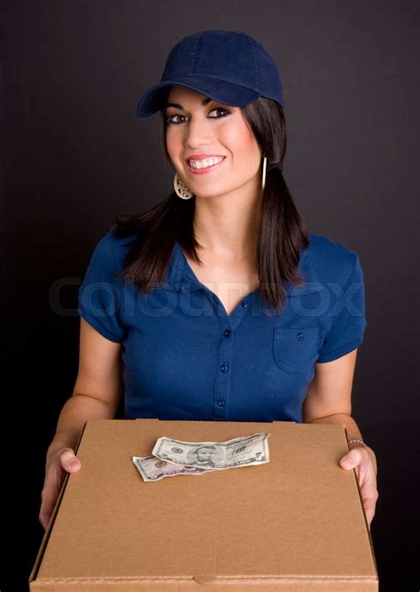 Uniformed Woman Delivers Express Package Delivery Stock Image Colourbox