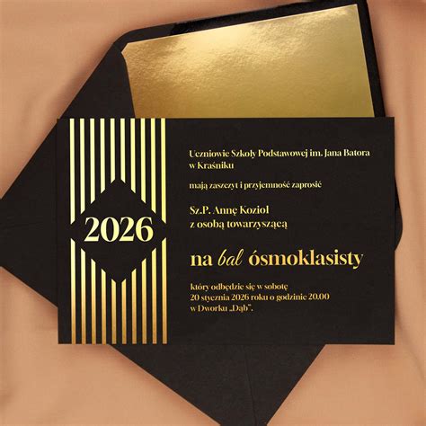 Eleganckie Pozłacane Zaproszenia Na Bal Ósmoklasisty Na Czarnym