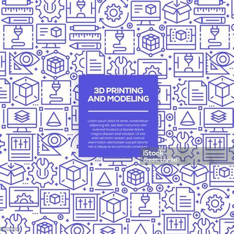 3d 인쇄 및 유행 선형 스타일3d 인쇄 및 모델링벡터에 관련 된 선형 아이콘으로 원활한 패턴 모델링 디자인 서식 파일의 요소 벡터 세트 3차원 인쇄에 대한 스톡 벡터 아트