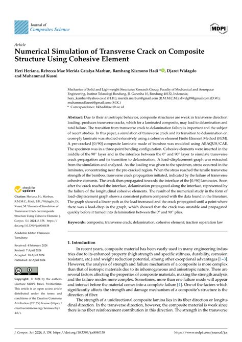Pdf Numerical Simulation Of Transverse Crack On Composite Structure Using Cohesive Element