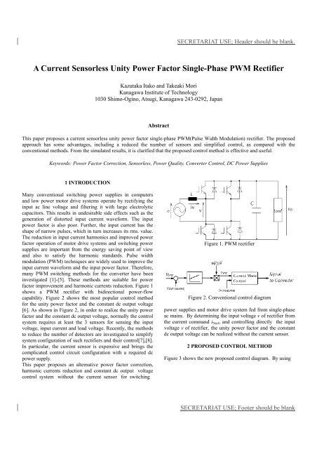 A Current Sensorless Unity Power Factor Single Phase Pwm Rectifier