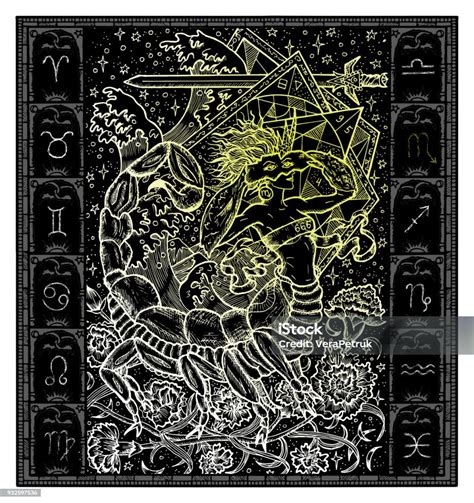 환상의 조디악 로그인 전갈 자리에 검은 고딕 프레임에 흰색 실루엣 전갈에 대한 스톡 벡터 아트 및 기타 이미지 전갈 점성술 기호 0명 Istock