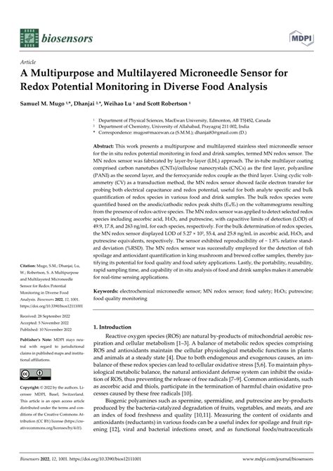 Pdf A Multipurpose And Multilayered Microneedle Sensor For Redox Potential Monitoring In