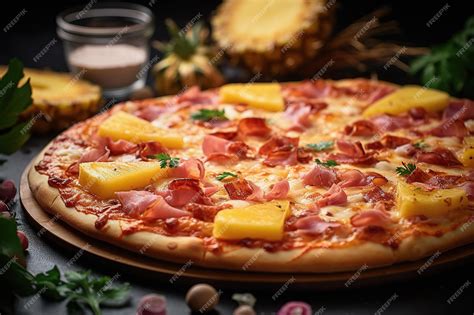 Premium Photo Hawaiian Pizza With Pineapple And Ham Toppings