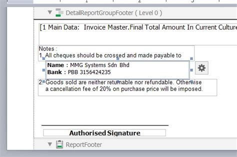Adding Bank Details To An Invoice In Autocount Report Designer Myone Technologies Sb