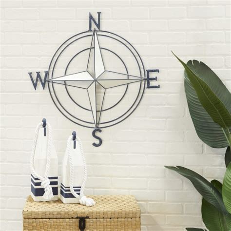 Dark Blue And White Metal Compass Needles Wall Decor Globedecor