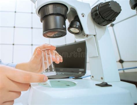 Miniature Device Lab On Chip Microfluidic Devices Chip In The Hands Of A Laboratory Assistant