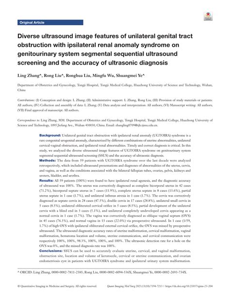 Pdf Diverse Ultrasound Image Features Of Unilateral Genital Tract