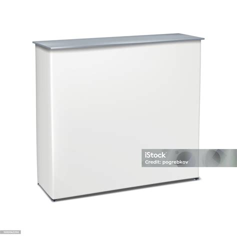 흰색 빈 팝업 전시회 디스플레이 테이블 스탠드 벡터 모형 무역 박람회 판촉 카운터 현실적인 모형 모형에 대한 스톡 벡터 아트 및 기타 이미지 Istock