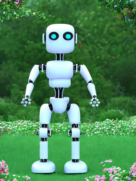 Robot Sonriendo Con Flores Foto Premium