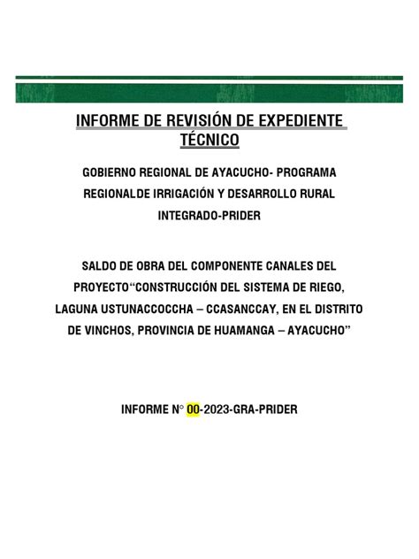 Informe Técnico Sistema De Riego Ayacucho Pdf Ciencia Y Matemáticas