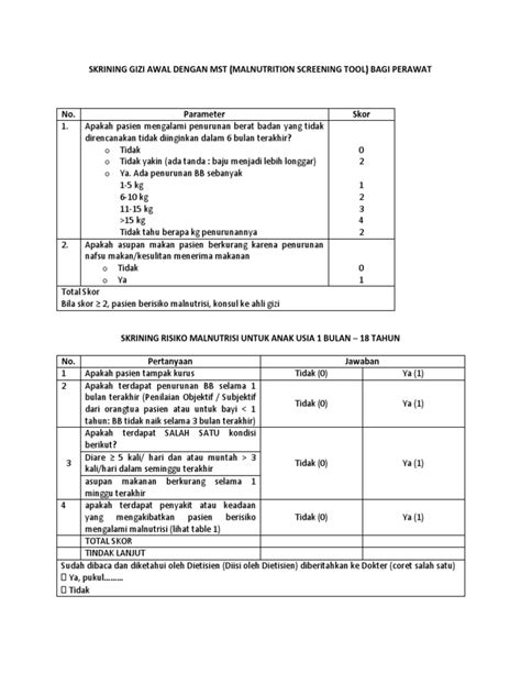 Skrining Gizi Awal Dengan Mst Pdf