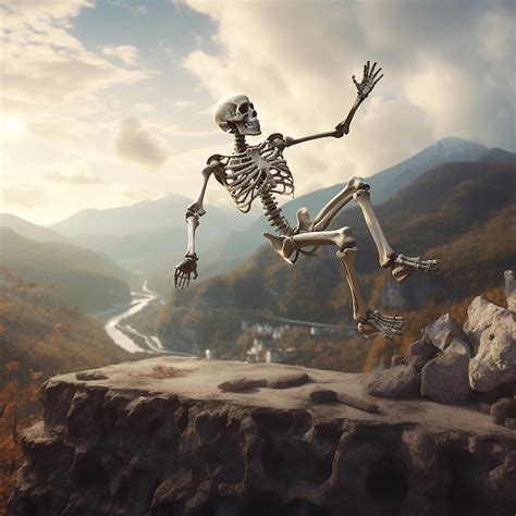 Premium Ai Image The Human Skeleton Falls Down From A Steep Cliff