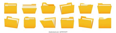 Set Yellow File Folder Office Folder Stock Vector Royalty Free Shutterstock