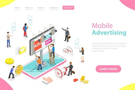 Premium Vector | Flat isometric vector landing page template of mobile ...