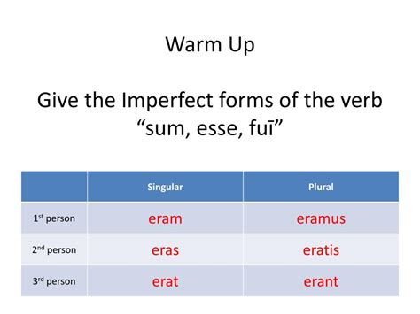 Ppt Warm Up Give The Imperfect Forms Of The Verb “sum Esse Fuī