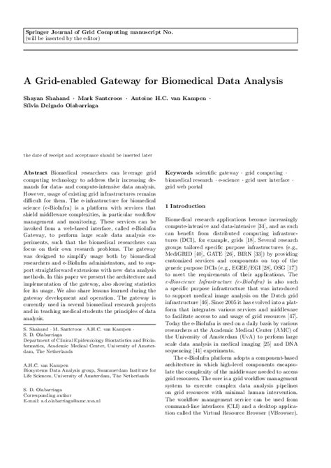 Pdf A Grid Enabled Gateway For Biomedical Data Analysis