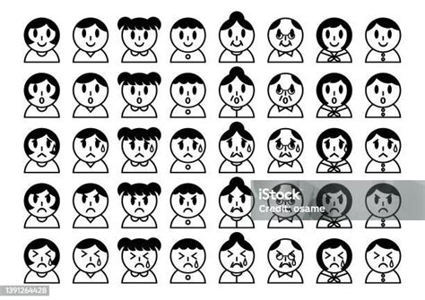 가족의 얼굴 표정 아이콘 세트 벡터 일러스트레이션 흑백 가족에 대한 스톡 벡터 아트 및 기타 이미지 가족 감정 시리즈 개념 Istock