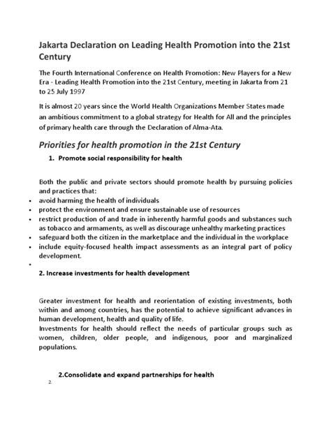 Jakarta Declaration Pdf Health Promotion Community