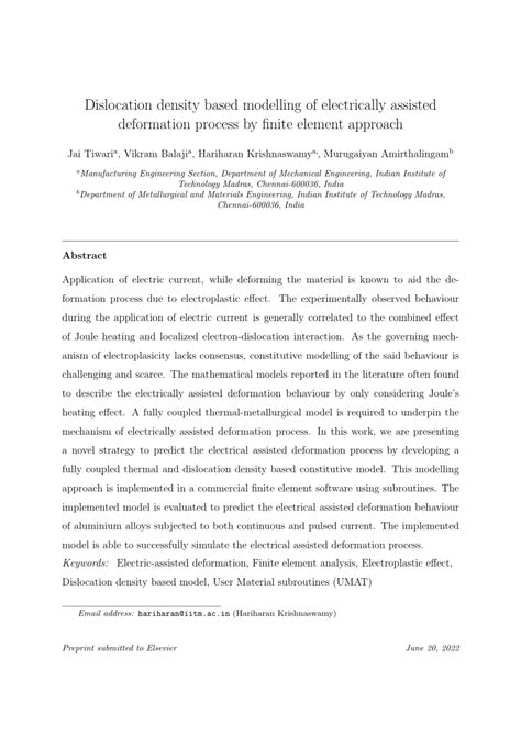 Download Pdf Dislocation Density Based Modelling Of Electrically Assisted Deformation Process
