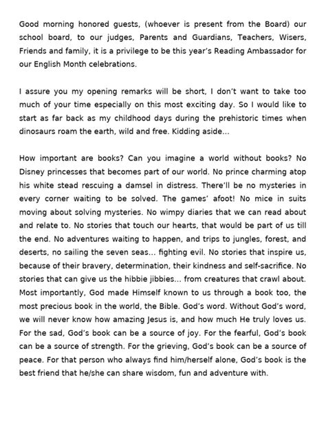 Reading Ambassador Speech Pdf