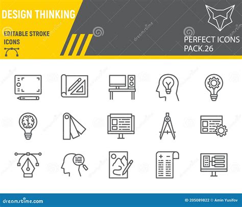 Design Thinking Line Icon Set Ideation Collection Vector Sketches